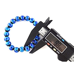 京都あさひ屋 Black Onyx & Pink Blue Ryukyu Fluorite Glass Bracelet Gemstone Elastic Stretch Bracelet Japan Juzu Buddhist Prayer beads Gifts (All blue luminescence)