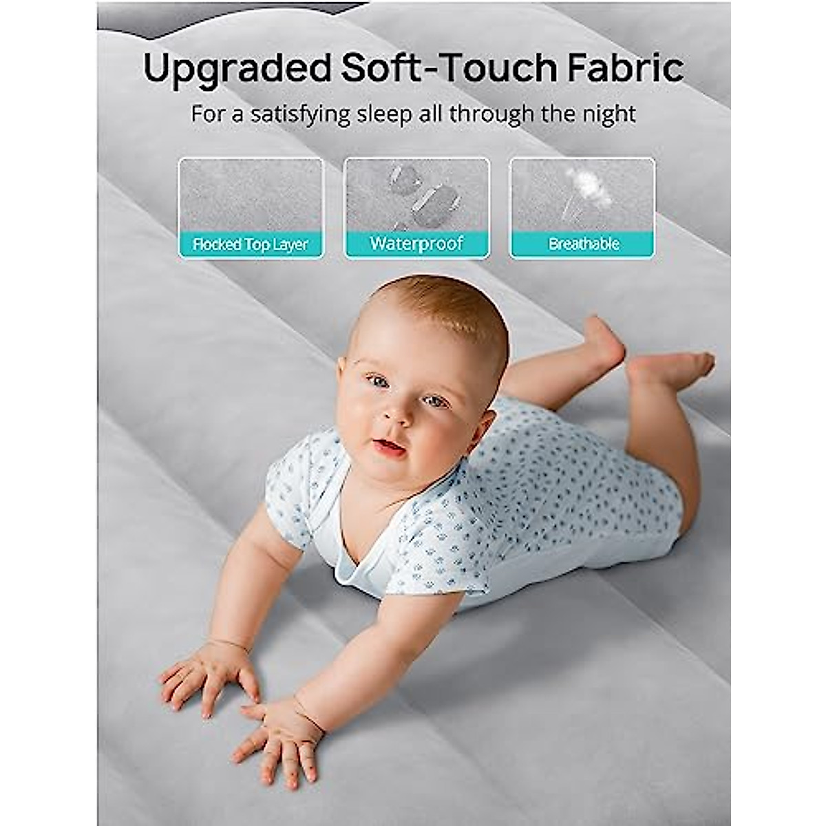 Evajoy Queen Air Mattress with Built-in Pump, Inflatable Air Mattress with Integrated Pillow, Fast Inflation/Deflation, Airbed with Thickened PVC Build, Waterproof Flocking, for Home, Camping, Guests