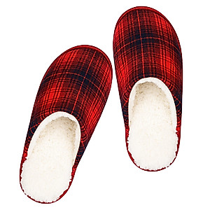 riemot Men's Women's Furry Warm Slippers, Memory Foam Slippers Comfortable Closed Toe House Slippers Shoes Anti slip Sandals Lightweight Winter Indooor Slippers Black Red EU 44-45
