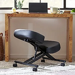 JOMEED Modern Height Adjustable Ergonomic Support Rolling Home Office Kneeling Desk Chair with 3 Inch Padded Angled Seat, Black