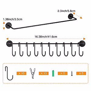 Kruodop Hat Rack for Wall Baseball Cap Organizer Hanger with 10 Clips and 10 S hooks, Black Modern Metal Hat Holder Wall-Mounted Caps Display for Closet Bedroom Entryway Laundry 1 Pack