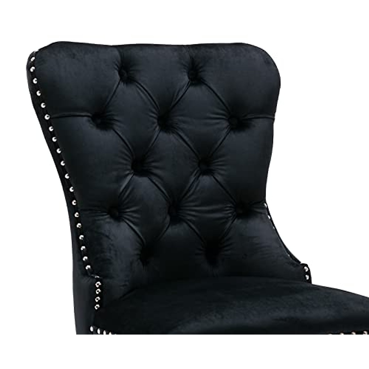 Kmax Velvet Elegant Upholstered Dining Chairs, Armless Accent Chair with Ring Pull Acrylic Legs, Set of 2 - Black