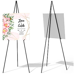 SIGN-W Easel Stand for Display Wedding Sign & Poster - 63 Inches Tall Easels for Display - with Bag Collapsable Portable Poster Easle - Large Floor Adjustable Metal Painting Easel Tripod Black