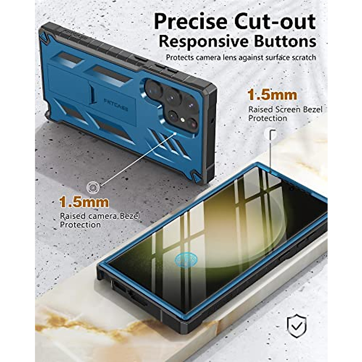 FNTCASE for Samsung Galaxy S23-Ultra Case: Military Grade Drop Proof Protection Mobile Cover with Kickstand | Matte Textured Rugged Shockproof TPU | Protective Sturdy Phone Case - Blue