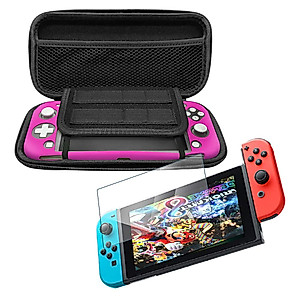 Carry case for New Switch Lite, AFUNTA Zipper Portable Case with 2 Pcs Screen Protectors for Switch Lite 2019-9H Hardness Tempered Glass Film