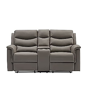 Faux Leather Manual Motion Reclining Loveseat Sectional Sofa Couch with 2 Cup Holders and Two Recliner Chaise ,PU Wall Hugger Sofa & Couch for Home Theater Apartment RV Living Room Furniture Sets
