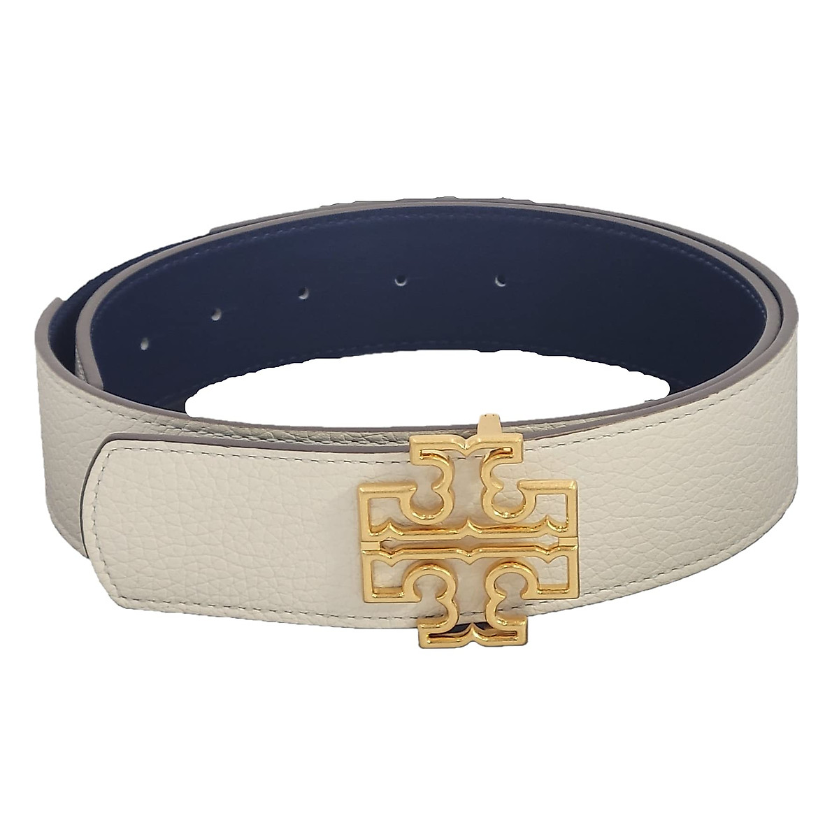 Tory Burch 141742 Britten Royal Navy Blue/New Ivory White With Gold Hardware Reversible 1.5 Inch Width Women's Belt (Small)