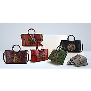 Purse And Handbags for Women Shoulder Bags Top Handle Medium Satchel Vintage Embossing Crossbody Bag (black)