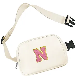 Aganmi Chenille Letter Crossbody Bags for Women Trendy, Waterproof Fanny Packs for Women Cross Body, Initial Letter Belt Bag with Multiple Inner Pockets and Adjustable Strap,N