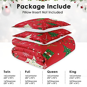 WeCozy Twin Size Comforter Set with Pillowcase, Red Merry Christmas Green Tree Soft 2 Pcs Bedding Set for Kids and Adults Bedroom Bed Decor