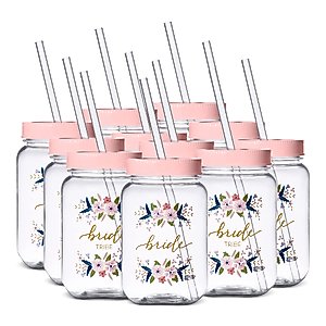 Samantha Margaret - Bride Plastic Mason Jar Tumbler for Bachelorette Parties, Weddings, Bridesmaid Gifts, Reusable Cup with Lid and Straw, 16oz - 1 Tumbler