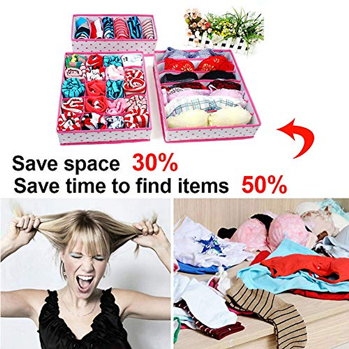 lucare 3Pcs 6/7/20 Compartment Grid Design Storage Box Underwear Bra Socks Drawer Organizer Case Green