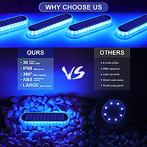 YiLaie Solar Driveway Lights Deck Lights Solar Powered, Outdoor Waterproof LED, Blue Solar Step Lights Wireless, Stick on Lights for Deck Step Dock Driveway (4 Pack)