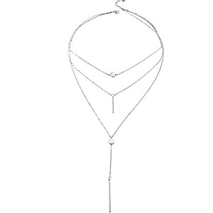 Chmier Bohemia Layered Choker Necklace Stick Bar Necklace Disc Necklace Coin Necklace Silver Bar Disc Pendant Necklace for Women