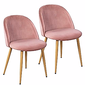Yaheetech Velvet Dining Chairs Accent Kitchen Chair Living Room Chair for Vanity/Makeup/Leisure Upholstered Side Chairs with Soft Velvet Seat Backrest Metal Legs Set of 2, Pink