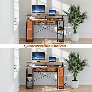 GIKPAL Computer Desk with Drawers, 47 inch Office Desk with Power Outlet and Storage Shelves, Home Writing Work Desks with Monitor Stand, Rustic Brown