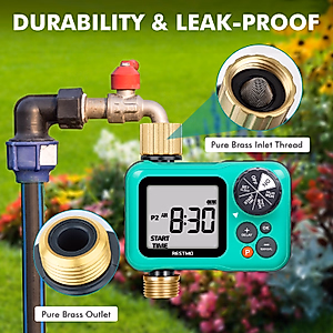 RESTMO Sprinkler Timer with Brass Inlet & Outlet, 3 Separate Programs Hose Timer, Programmable Water Timer for Garden Hose, Manual | Rain Delay | Automatic Watering System for Drip Irrigation and Lawn
