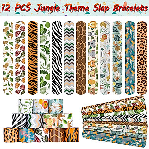 Jungle Safari Party Favors Set 84 PCS Wild Animals Theme Masks Sticker Keychains Straws Slap Bracelets Bubble Sticks Gift Bags for Kids Birthday Party Baby Shower Goodie Bag Fillers Jungle Safari