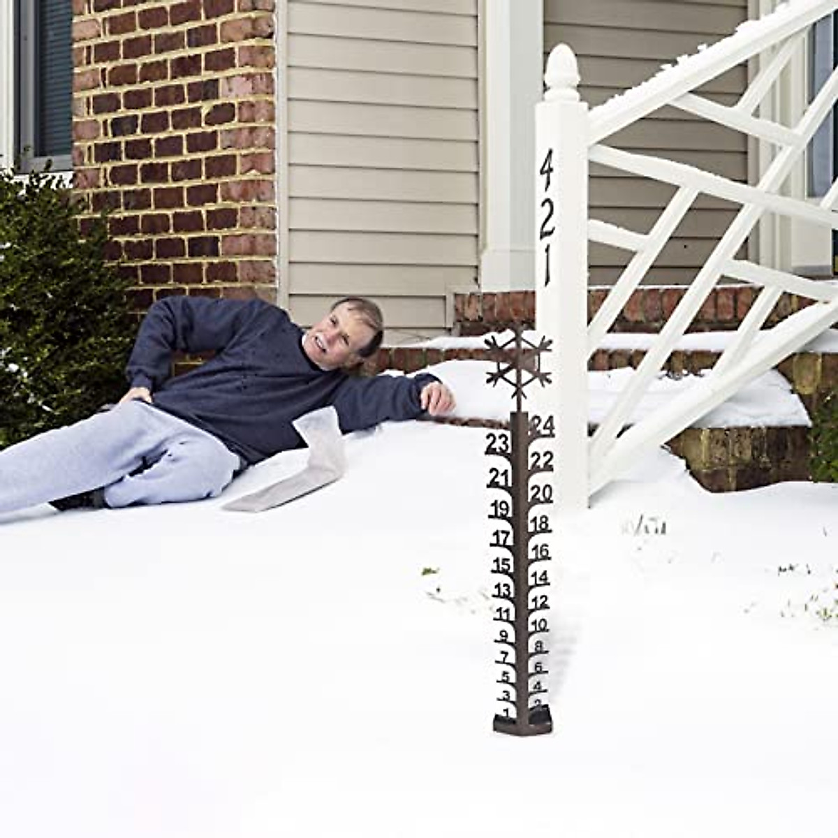 MORECON Snow 24 Snow Gauge, Snowmobile Snow Gauge, Handmade Metal Garden Snow Gauge Garden Pile, Rain Gauge Outdoor Decoration Gift (A)