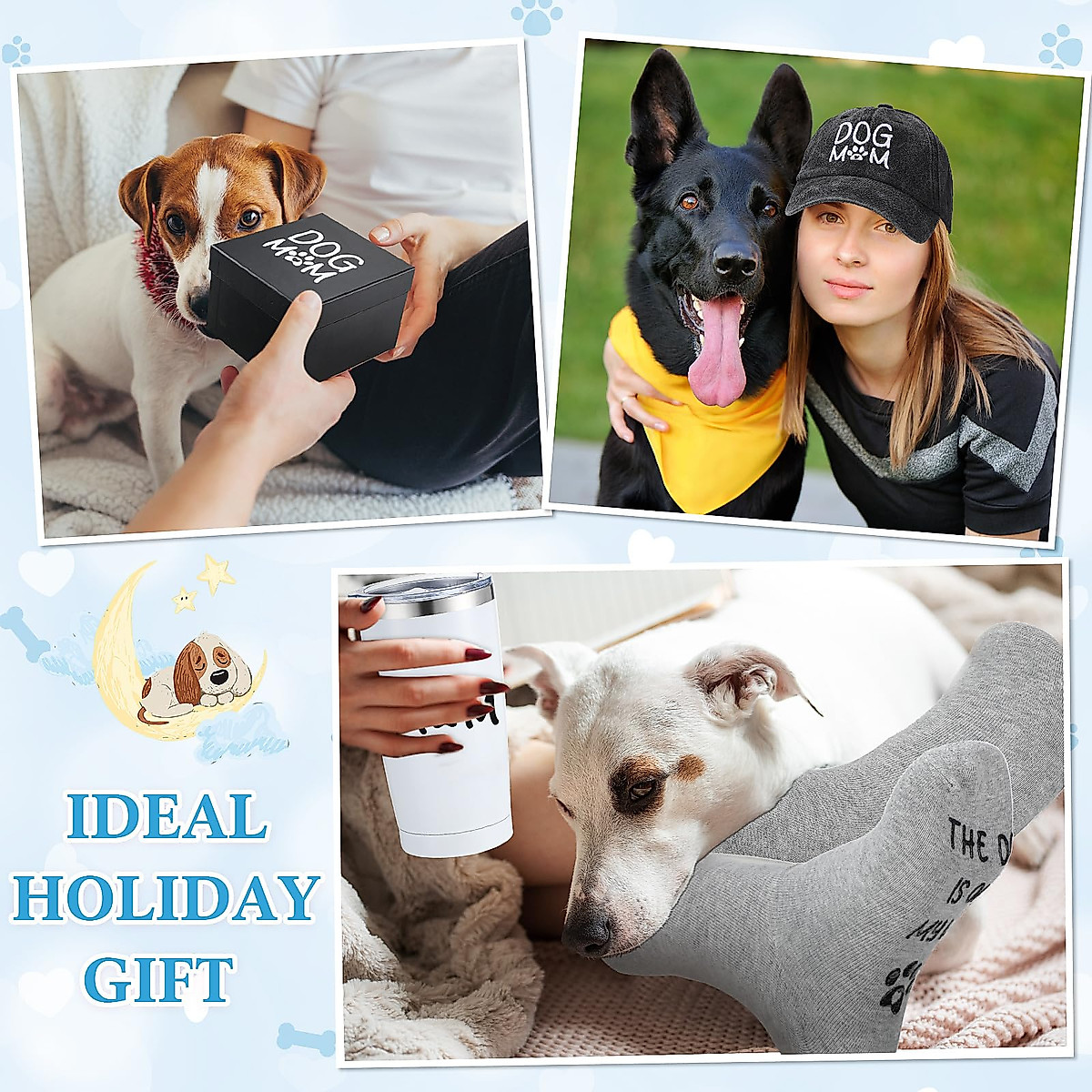 Dog Mom Gifts 20 oz Stainless Steel Insulated Wine Tumbler Novelty Socks Baseball Cap Idea Basket Box Dog Lover Funny Gifts for Women Birthday Gag Gifts for New Puppy Baby Owners