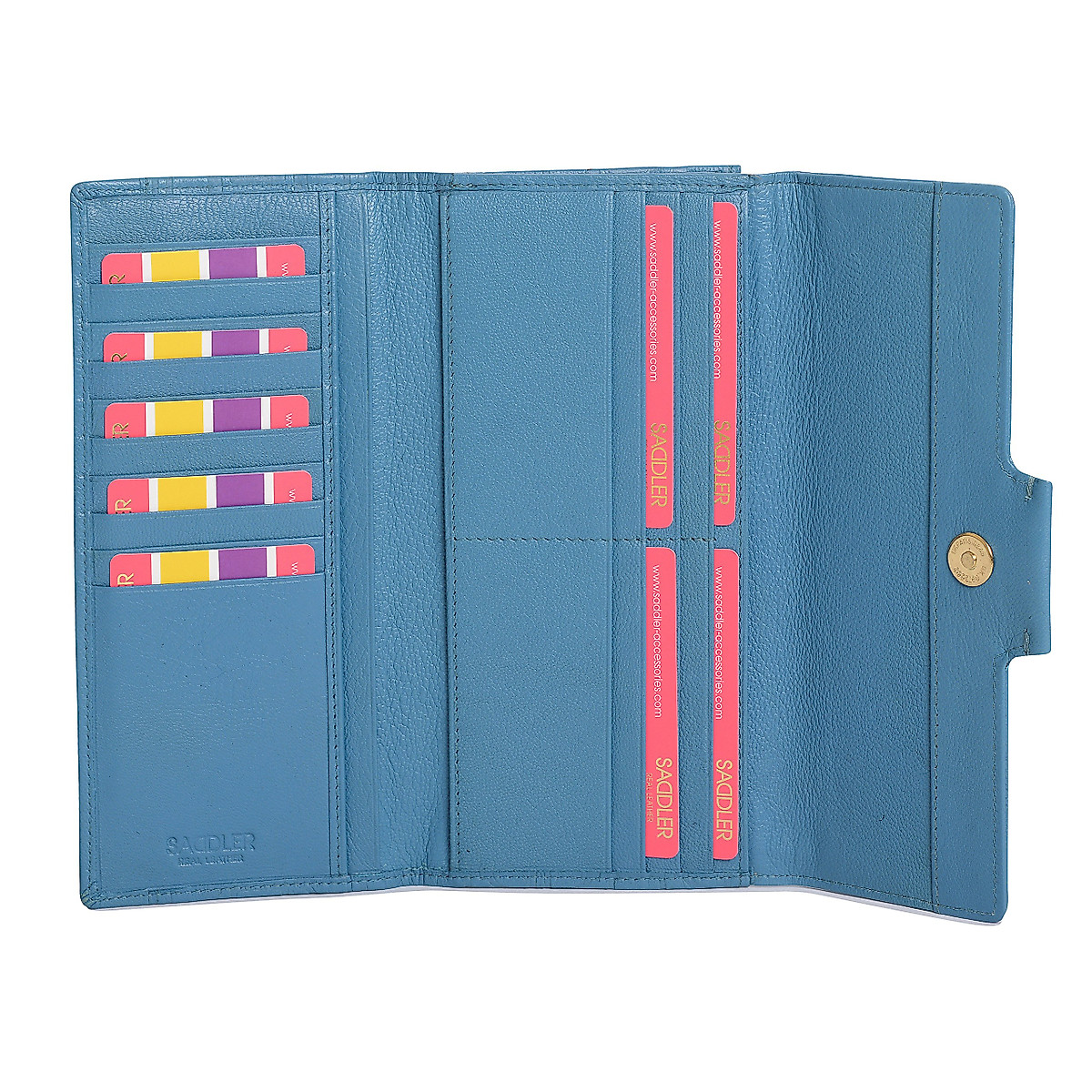 SADDLER Womens Large Leather Trifold Credit Card Coin Purse Wallet |Gift Boxed - Storm Blue