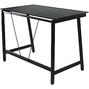 OneSpace Contemporary Glass-Top Desk for Small Spaces, Small Writing Desk, Black