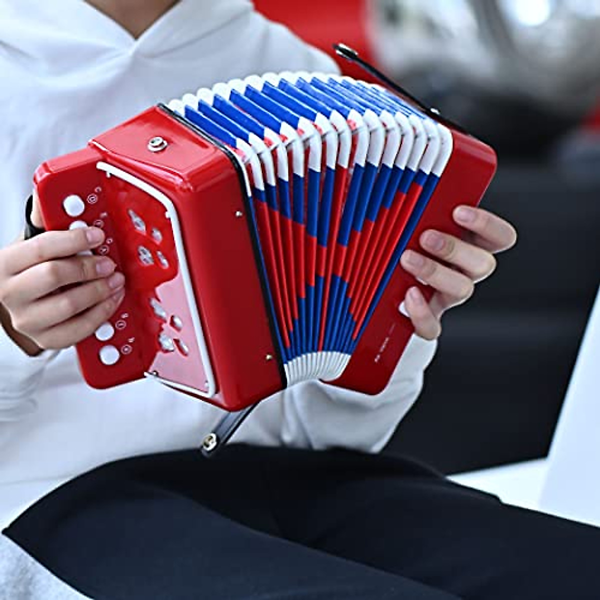 Mini Accordion 10 keys Button Kids Accordian,Musical Instrument,Accordions for Beginners (Red)