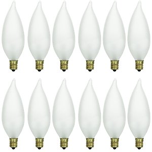 Sunlite Incandescent 25 Watt Flame Tip Chandelier 178 Lumens Frost Light Bulb 12 Pack