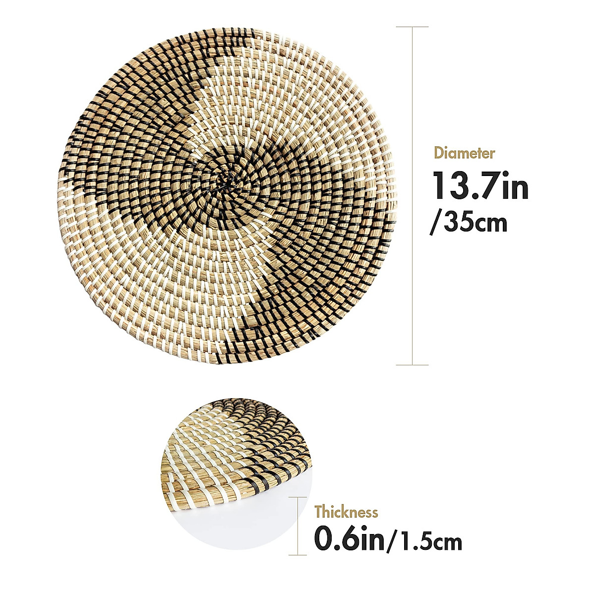 HNCmua Rattan Wall Decor - Boho Wall Hanging Decorative Plate - Woven Trivets Handmade Placemats for Dining Table - Rattan Trivets - Subtle Gifts for Friends (35cm/13.7in)