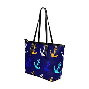 InterestPrint Nautical Background, Anchor Women Totes Top Handle HandBags PU Leather Purse