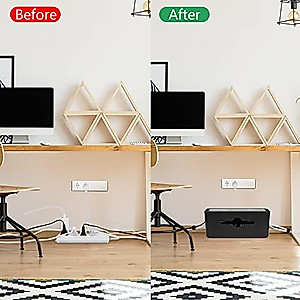 Cable Management Box,Cord Box to Hide Power Strips,Cord Organizer Hider to Conceal The Electrical Wires from TV Computer Under Desk and on Floor for Home Office,Black