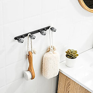 WOLIBEER Crystal Towel Hook, Matte Black Coat Hook 4 Row Hook Wall Mounted Hook Rack Stainless Steel Hanger for Bathroom Kitchen Toilet Entryway