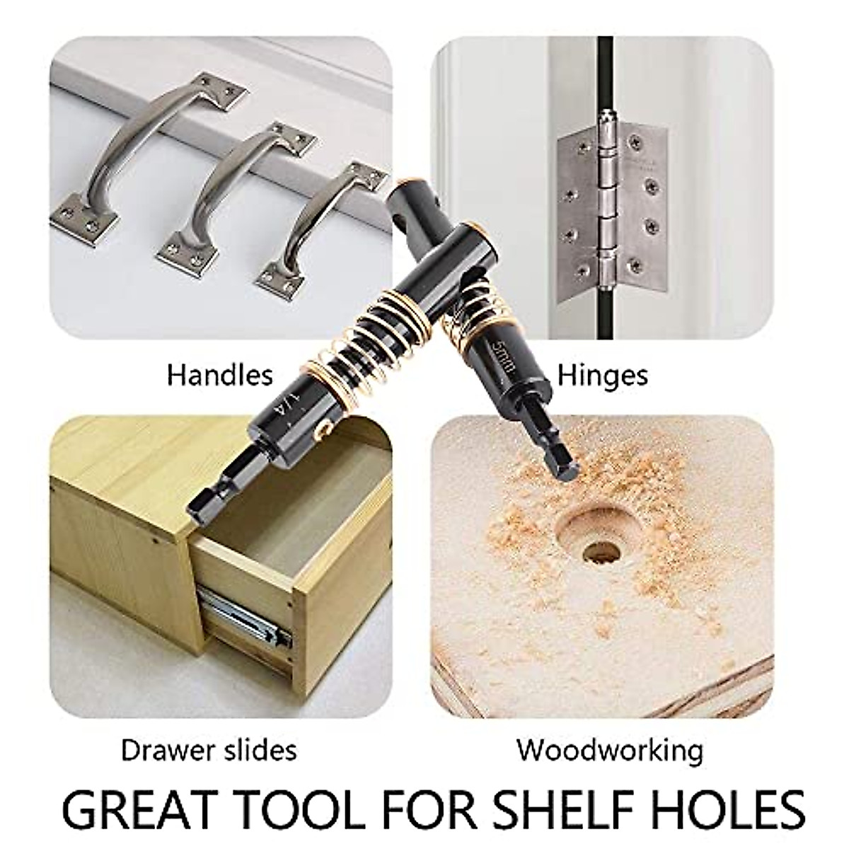 Watris Veiyi Self Centering Hinge Drill, Centering Bits, Hex Shank Center Drill Bit Set, Center Hole Bit, Door Window Cabinet Centering Drill Bits Hinge Opening Tool(5mm&1/4")