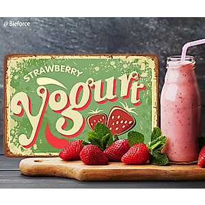 Vintage Metal Tin Sign Yogurt Strawberry Metal Sign Metal Plaque Bar Pub Retro Wall Decor Poster Home Club 8X12inches