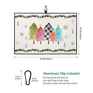 Golf Towel Xmas Colored Christmas Tree,Waffle Pattern Microfiber Club Cleaner Golf Towels with Carabiner Clip for Women Men Dad,Golden Snowflake Pine Cone Golf Towel for Golf Bags Accessories,24x16in