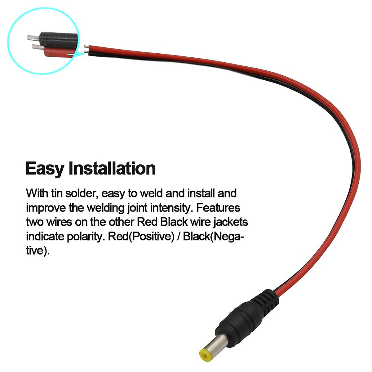 MILAPEAK (Real 18AWG 43x2pcs Wires) 20pcs Male DC Power Pigtail Cable, 12V 5A DC Connectors for CCTV Security Camera and Lighting Power Adapter (2.1mm x 5.5mm, Ultra Thick)