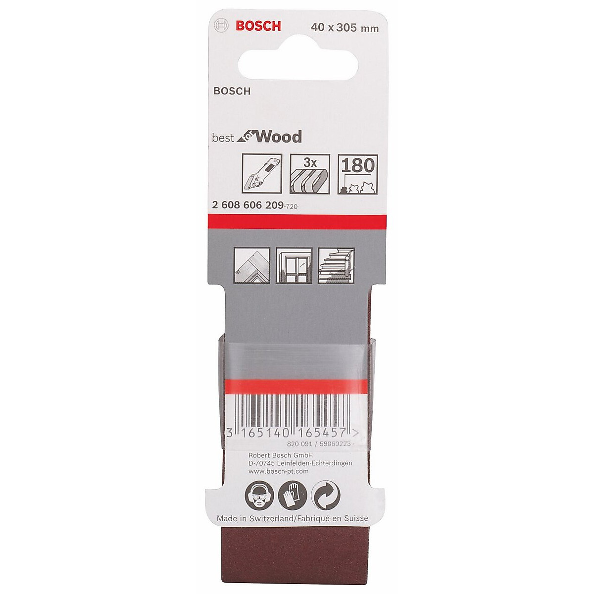 Bosch Professional 2608606209 Belt Compact Sander40x303 G180, Red, 180 Grit