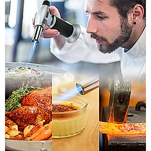 Gibot Butane Torch,Kitchen Torch Cooking Torch Creme Brulee Torch, Refillable Adjustable Flame Lighter with Safety Lock for DIY, Creme, Brulee, BBQ and Baking(Butane Gas Not Included)…