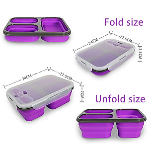 Exclusivo Bolsillo Foldable Bento Lunch Box (6pcs) for Women Men With Spork & Lid BPA Free,Collapsible and Leakproof Space Saving Food Storage Containers with 3 Compartments(6 Color Pack)