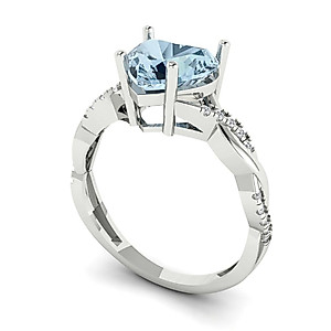 Clara Pucci 2.19ct Heart Cut Criss Cross Solitaire Halo Created Aquamarine Designer Anniversary Bridal Engagement Ring 14k White Gold 6