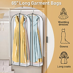 MISSLO 65" Clear Garment Bags for Hanging Clothes 4" Gusseted Dress Bags for Gowns Long Dress Cover for Closet Storage Dress Protector Bag, 2 Packs