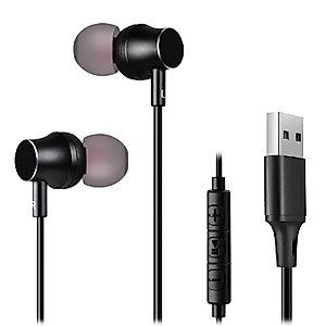 C G CHANGEEK USB Earbuds for Computer, in-Ear USB Headphones with Microphone & 1.8M Long Cord, USB-A Headset Compatible with Laptop, Desktop PC, Notebook, Chromebook, CGS-W1B [Microphone Upgraded]