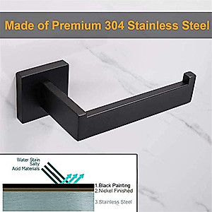 Nolimas 4 Pieces Matte Black Bathroom Hardware Set SUS304 Stainless Steel Square Wall Mounted Including Towel Bar,Toilet Paper Holder, Robe Towel Hooks,Bathroom Accessories Kit