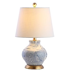 JONATHAN Y JYL3007A Holly 20.5" Marbleized Ceramic LED Table Lamp Contemporary Classic Bedside Desk Nightstand Lamp for Bedroom Living Room Office College Bookcase LED Bulb Included, Blue/White