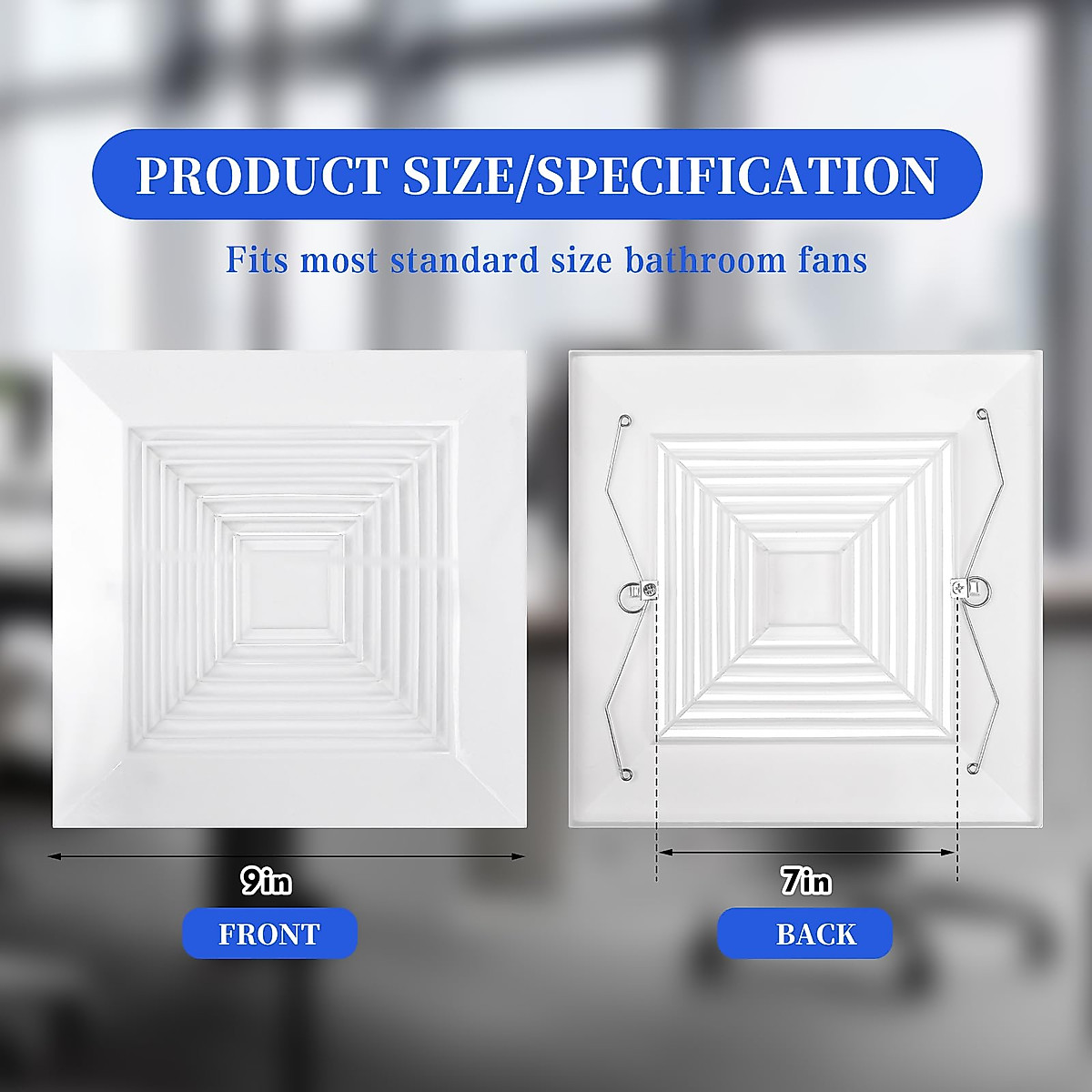 Mkhaslri 4 Pcs Exhaust Bathroom Ceiling Fan 9 x 9 Inch Grille with Springs Plastic Replacement Vent Cover Wall Mount Bathroom Fan Cover Replacement Parts for Square Ceiling for Ventilation Fan