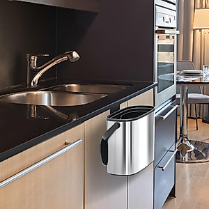 MoNiBloom 1.3-Gallon Small Hanging Trash Can for Kitchen Bathroom Bedroom Living Room Home Office Dorm Fingerprint-Proof Garbage Bin Removable Lid Brushed Stainless Steel 5-Liter