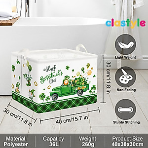 Clastyle St. Patrick's Day Four-leaf Clover Gift Basket Green Balloon Gnome Truck Kid Shelf Basket Rectangle Buffalo Plaid Clothes Book Toy Toy Storage Cube, 36L