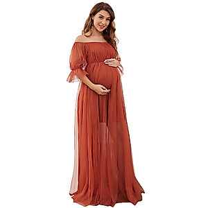 Ever-Pretty Womens Floor Length A-line Tulle Maternity Evening Dresses for Wedding Guest Burgundy US14