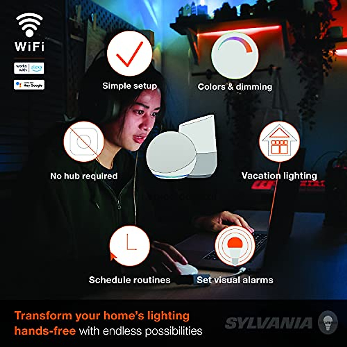 SYLVANIA Wifi LED Smart Strip Light Expansion Kit, 6.5ft, Indoor, Full Color & Adjustable White, Compatible with Alexa and Google Home Only - 1 Pack (75705)