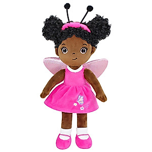 JUSTQUNSEEN Black Baby Doll, Black Doll African American Baby Doll, 12” Rag Doll for Girls Soft Baby Doll Gifts, Dolls for 2 3 Year Old Girls, Brown Doll Fairy Dolls Baby Dolls for 2 3 Year Old Girls